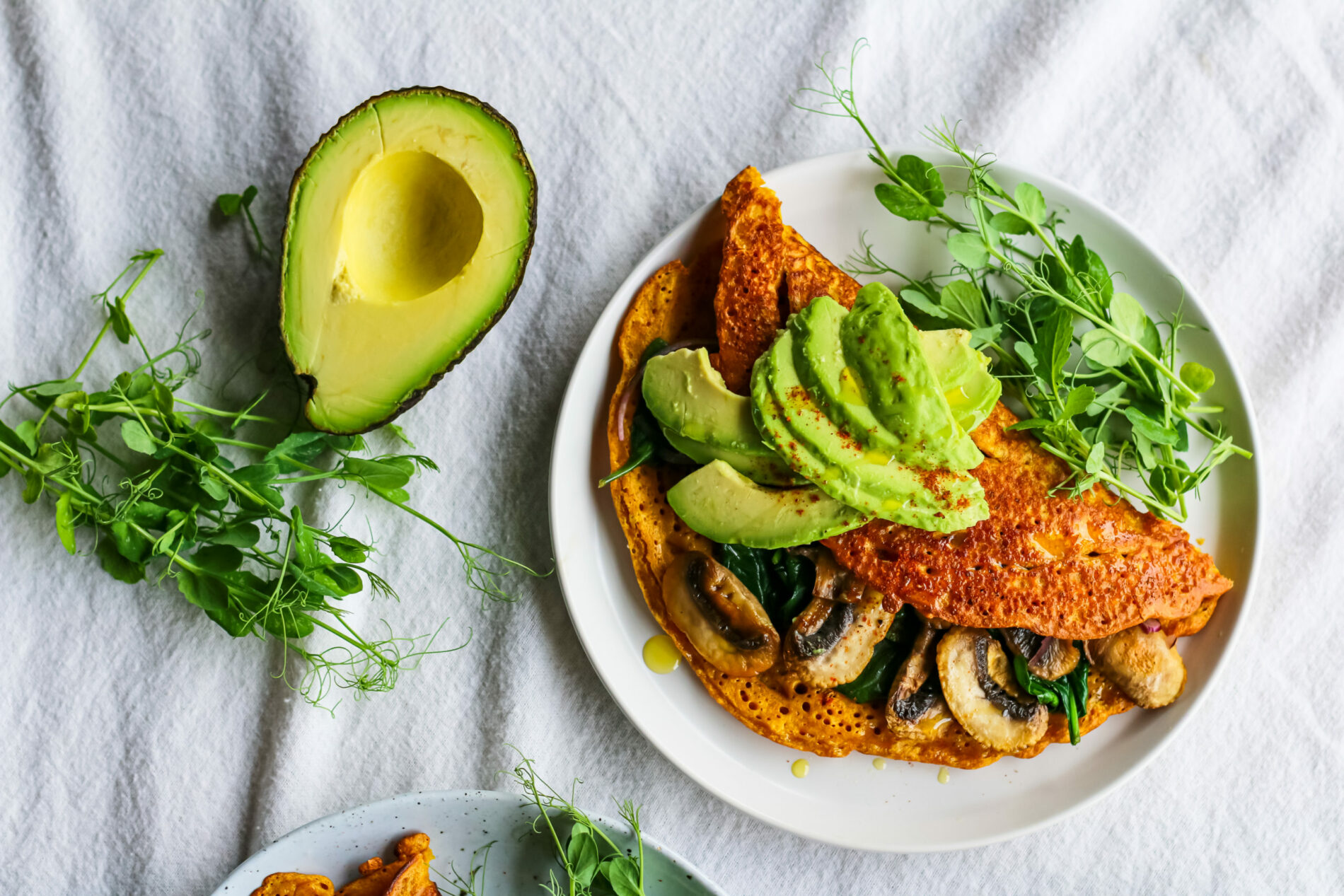 Chickpea Omelette w Avocado, Spinach & Mushrooms - The Avo Tree