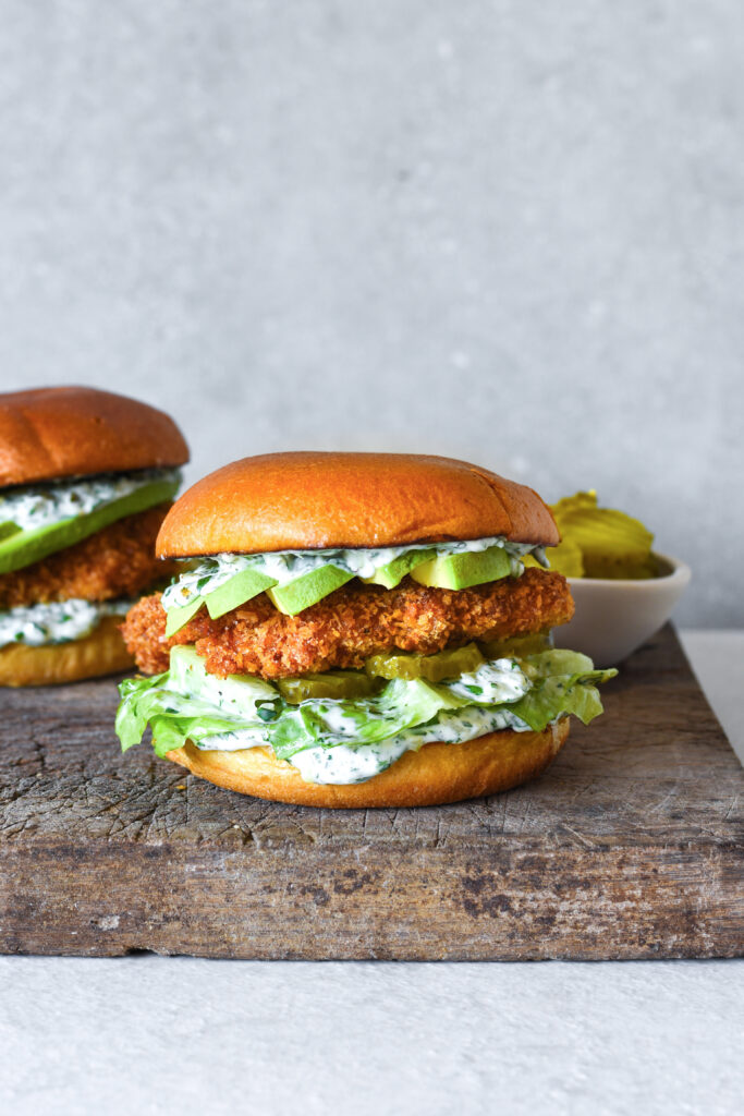Crunchy Panko Chicken Burgers w Herby Mayo - The Avo Tree