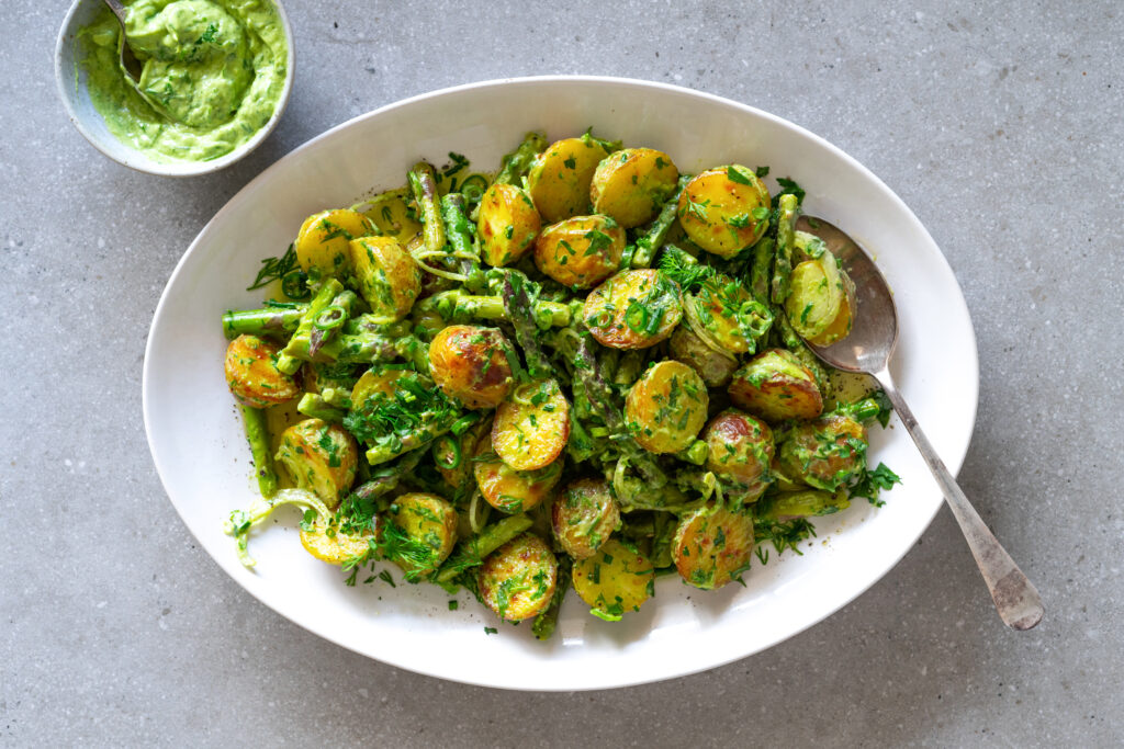 Herby Green Potato & Asparagus Salad - The Avo Tree
